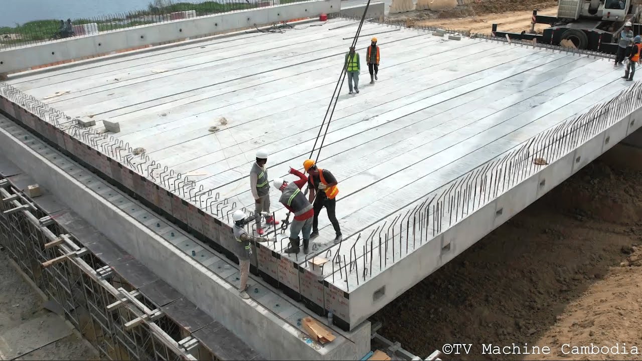 Prestressed Concrete Installation Beams Of Bridge Construction Step by ...
