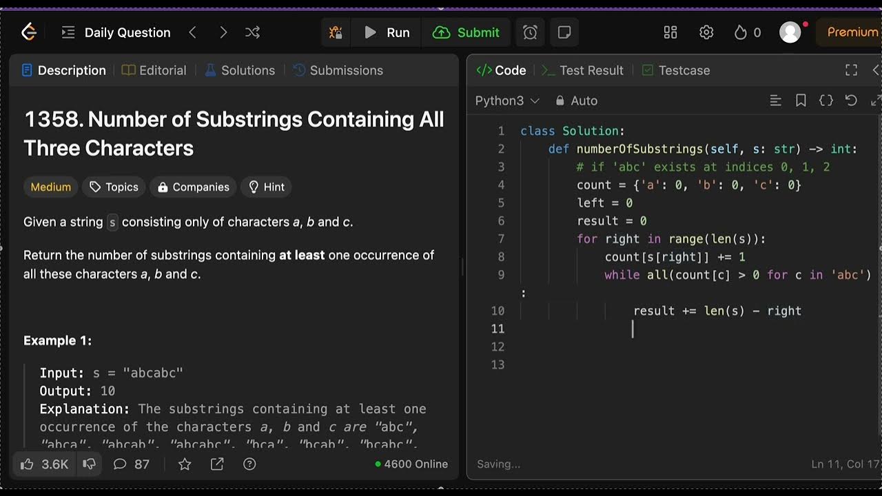 Number of Substrings Containing All Three Characters - Leetcode 1358 - YouTube