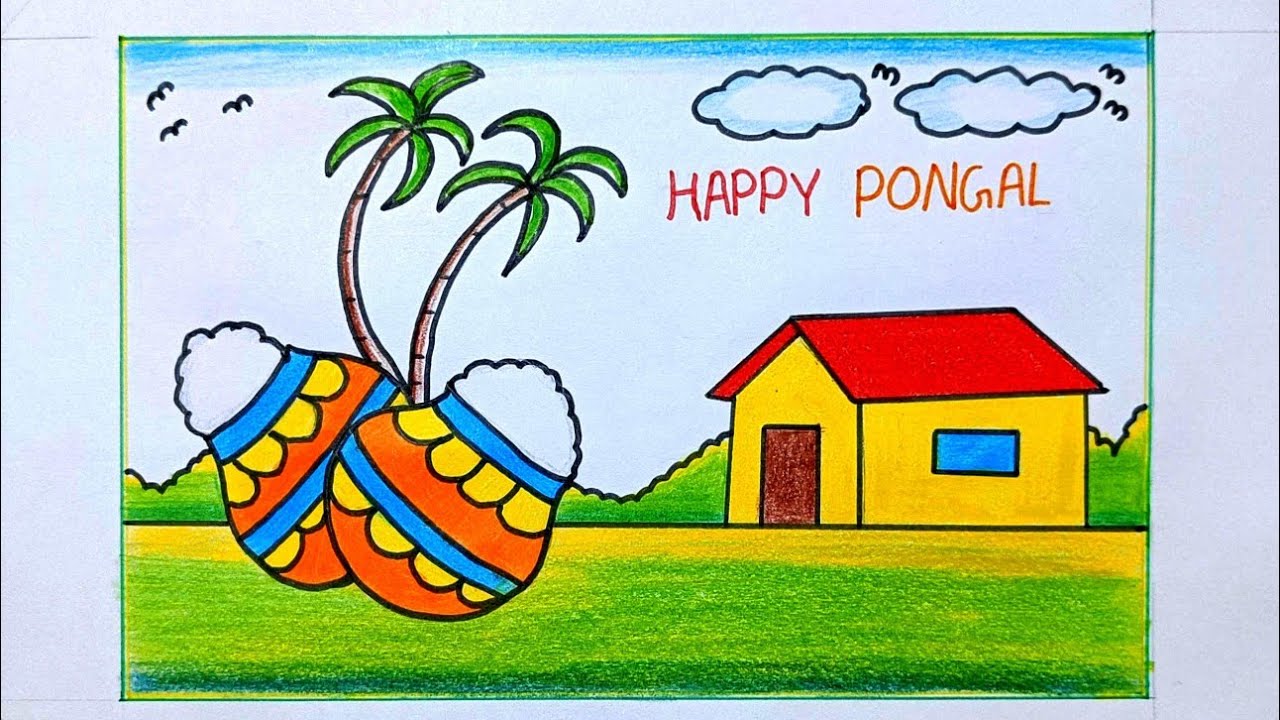 Pongal Drawing Easy | Pongal Festival Drawing | How To Draw Pongal ...