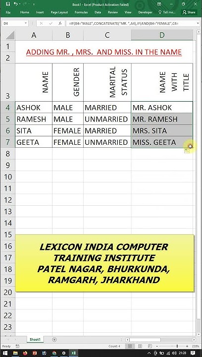 Adding title (Mr. , Miss. and Mrs in) in the name in excel - YouTube
