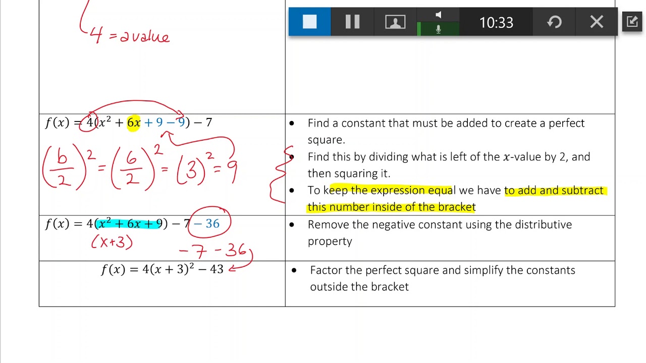 MCF3M - Unit 4 Day 2 Completing The Square - YouTube