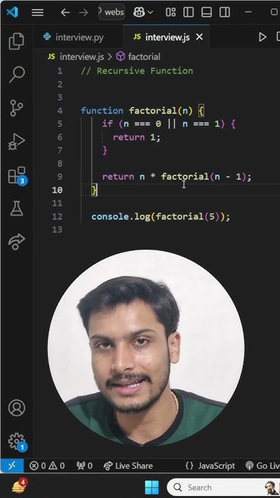 Function recursion in javascript #interview #coding - YouTube