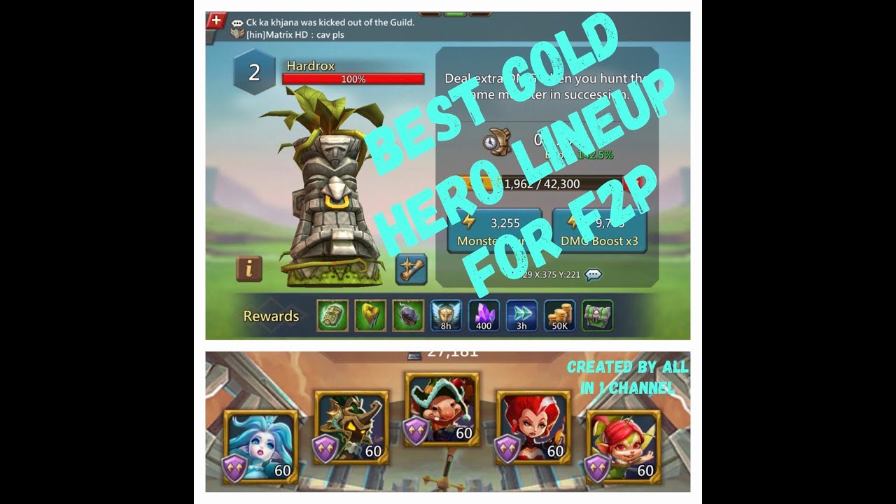 Lords mobile lineup gold hero for Hardrox f2p - YouTube