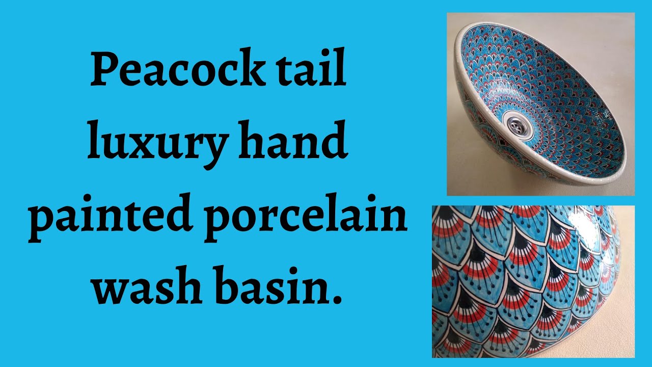 Modern hand painted bathroom wash basins. Peacock tail blue basin hand ...