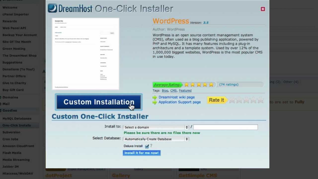Installing WordPress using DreamHost's Installer - YouTube