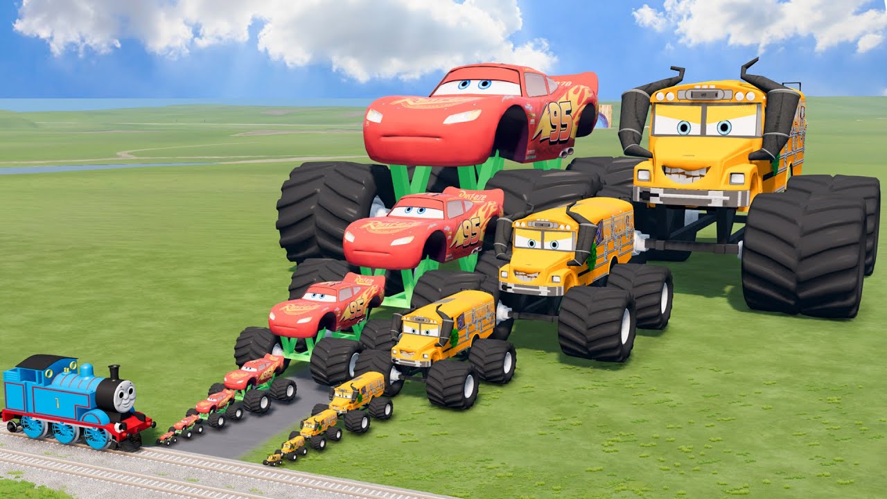 Big & Small Monster Truck Miss Fritter vs Mcqueen vs Thomas the Tank ...