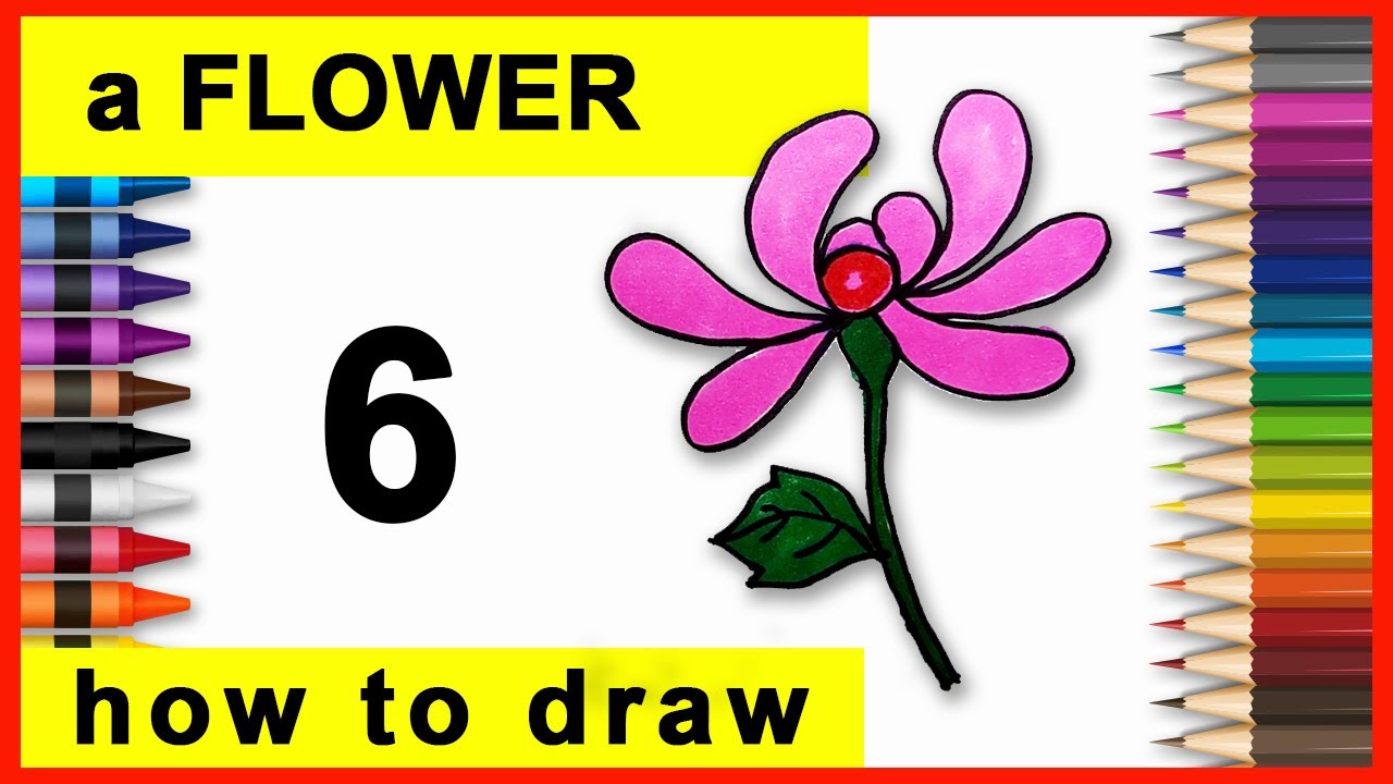 Flower Drawing Easy | How To Draw a Flower Using Number 6 (Turn Number ...