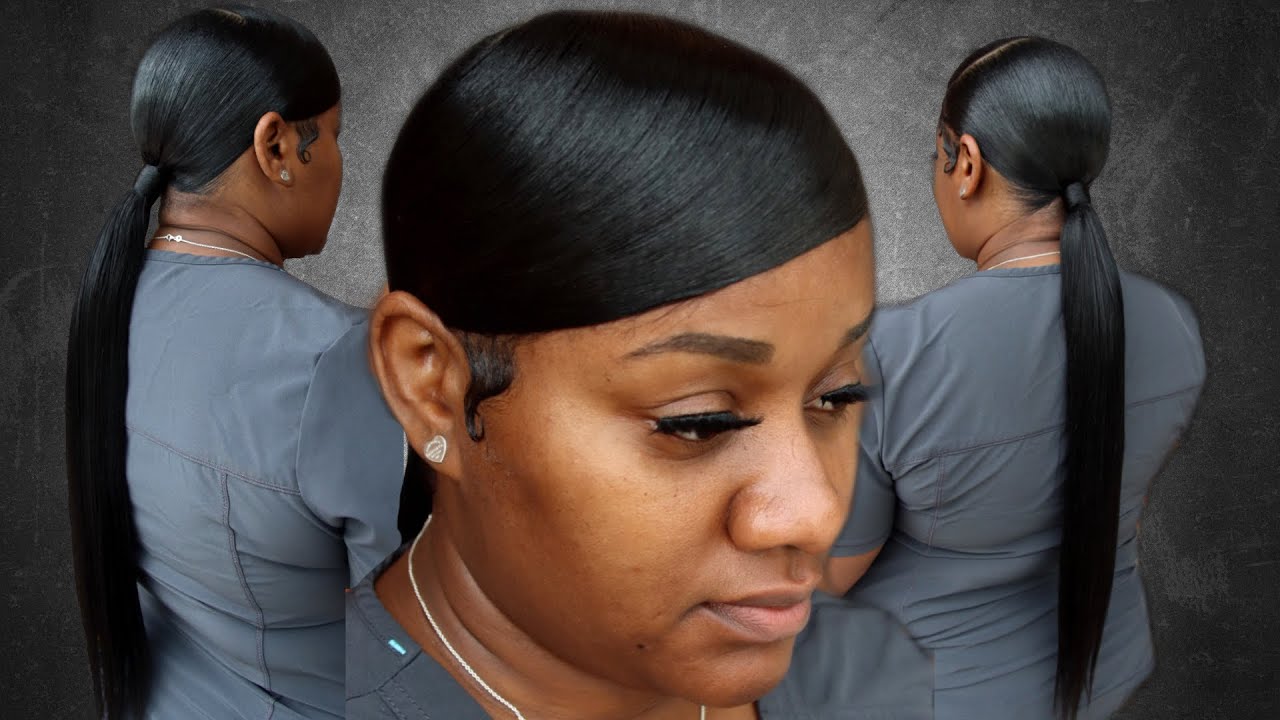 Low Sleek Ponytail with Side Swoop - YouTube