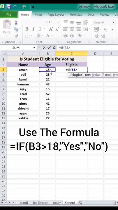If Formula For Age Eligibility Excel Interview Shorts Excel Formula Computertech001 Ms 2229