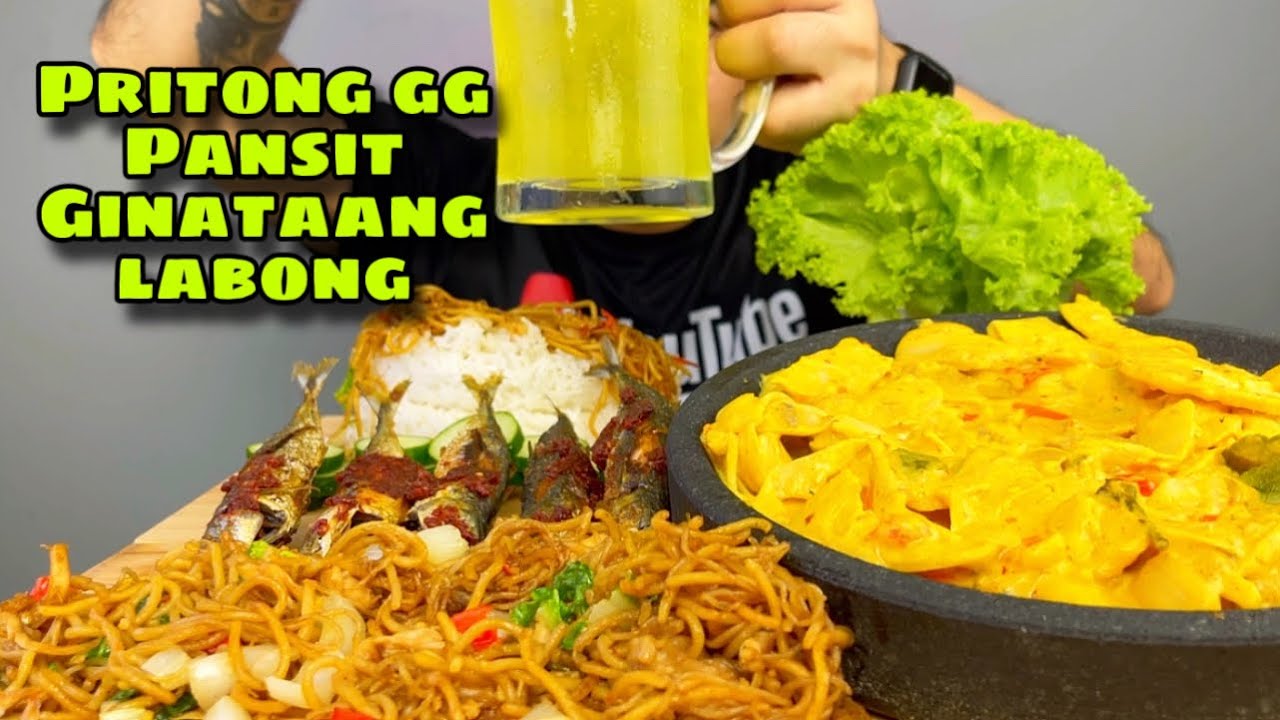ASMR EATING FILIPINO FOODS | PRITONG GG | PANSIT | GINATAANG LABONG ...