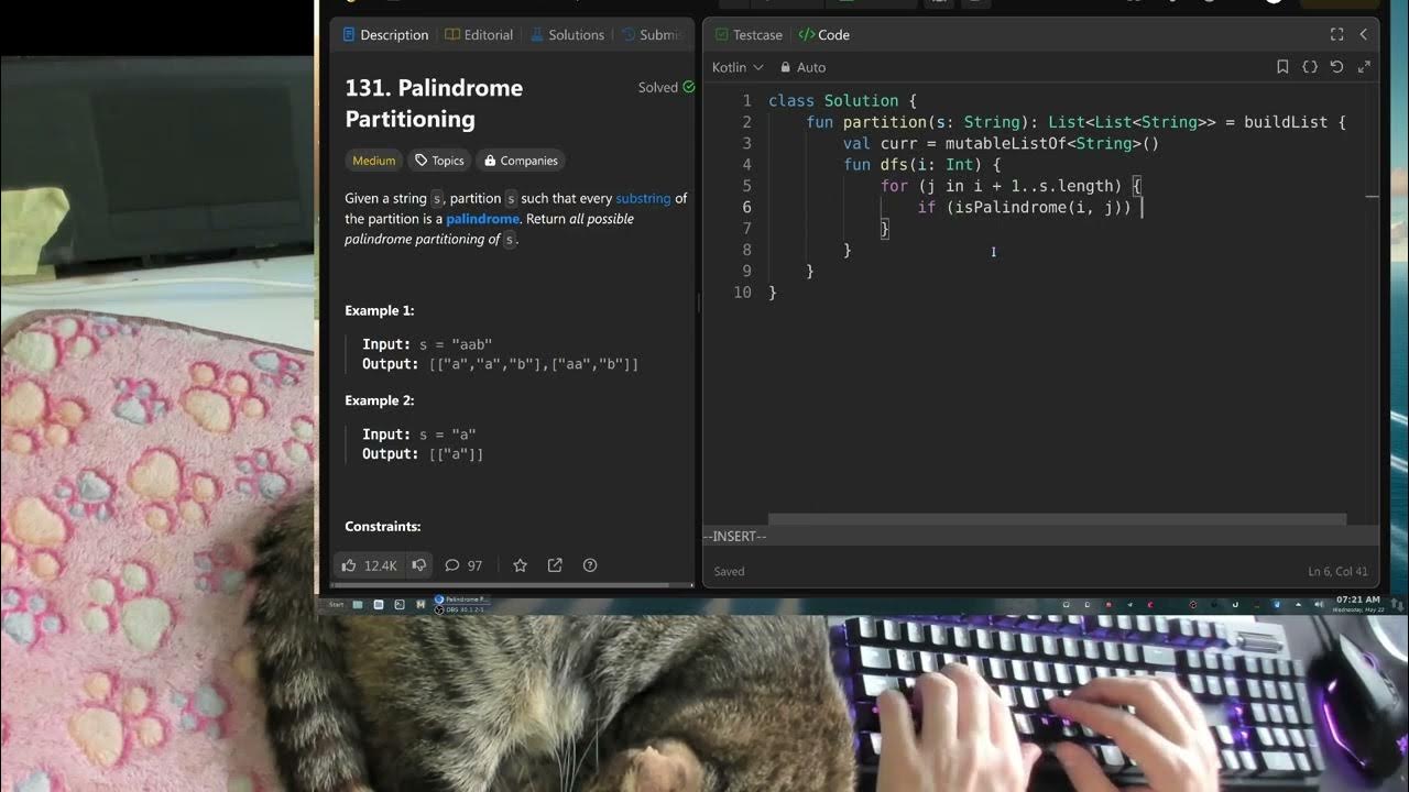# 22.05.2024 [131. Palindrome Partitioning] - YouTube
