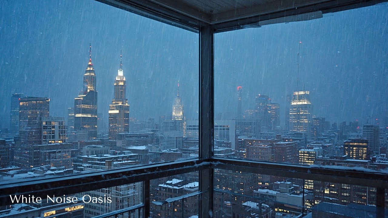 SNOWFALL in NEW YORK Through a Penthouse Window | 3 HOURS Cozy Winter ...
