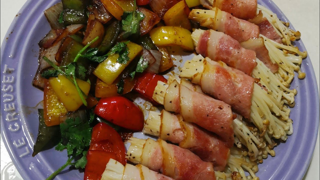 INOKI MUSHROOM WITH BACCON side dish BELL PEPPER & YELLOW ONION||ASIAN ...