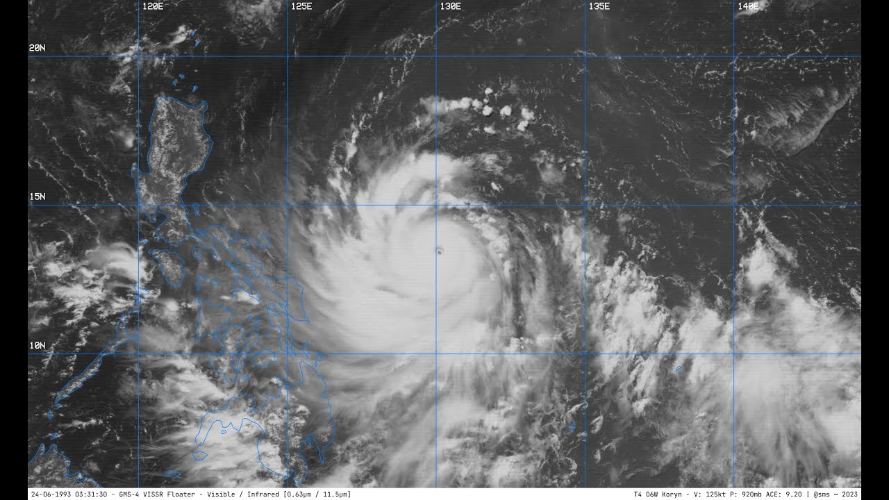 Super Typhoon Koryn - (June 16 - 29, 1993) - YouTube