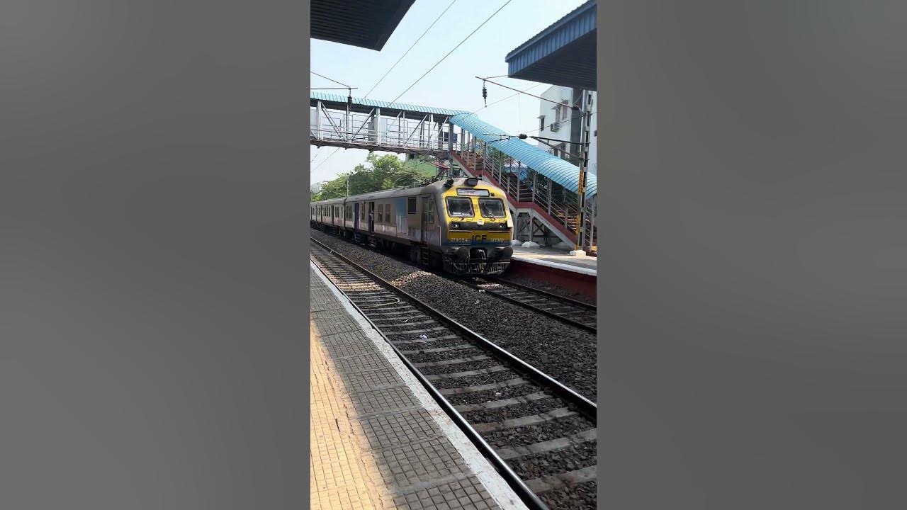 High Speed EMU Train Crossing ICF MEMU 😳#railway #train #viral #shorts #trending #video # ...