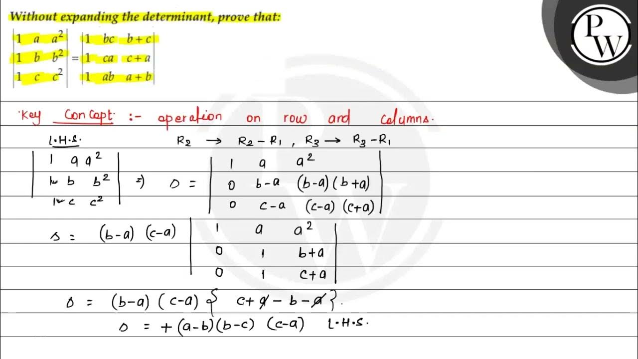 Without expanding the determinant, prove that: \[ \left|\begin{arra... - YouTube