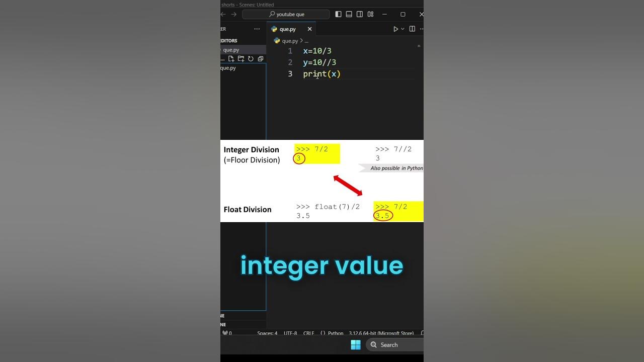 floor (//) division v/s integer(/) division #coding web development #javascript #python - YouTube