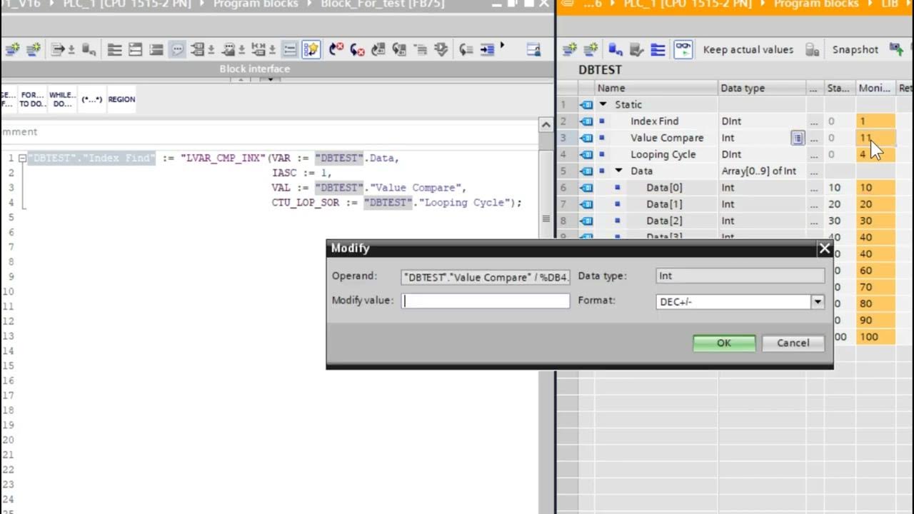 Tia Portal Number Comparison Return Index With Algorithm Technology Youtube