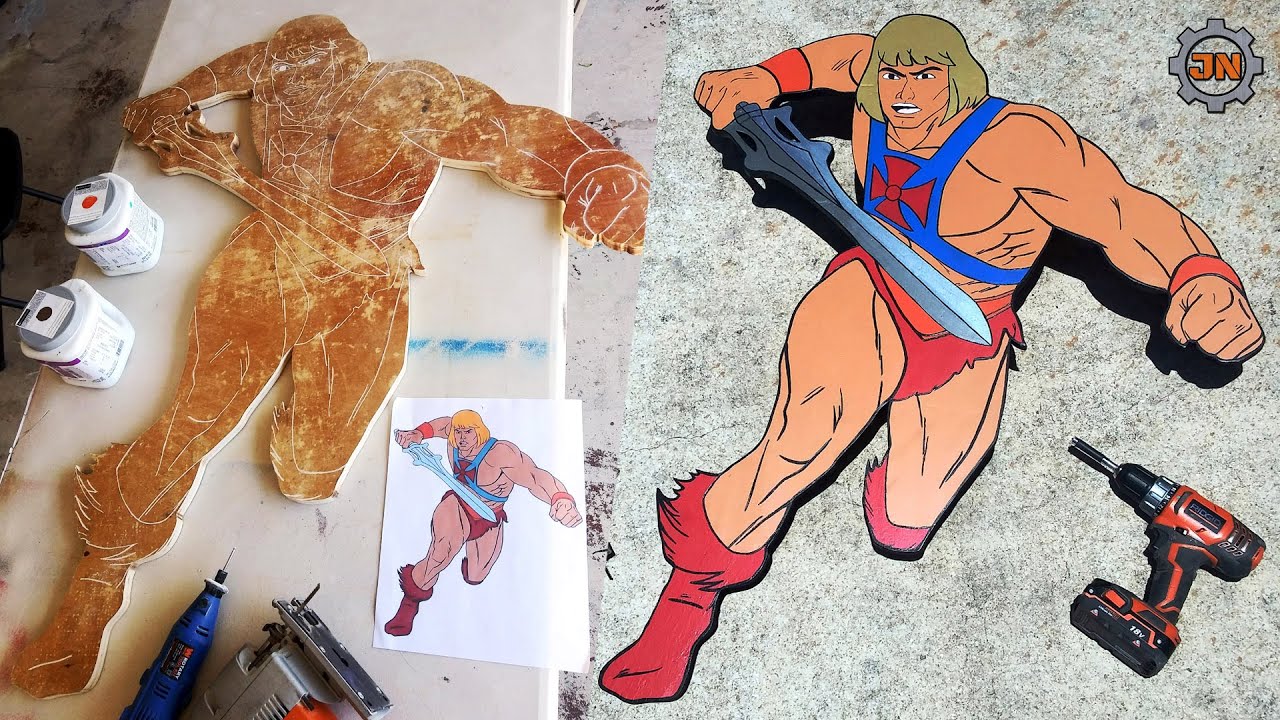 Sacrificing wood to make a large He-Man by the power of Grayskull ...