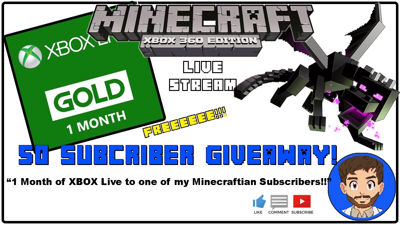 FREE XBOX LIVE 1 MONTH 50 SUBSCRIBER GIVEAWAY! Minecraft Xbox 360 Live ...