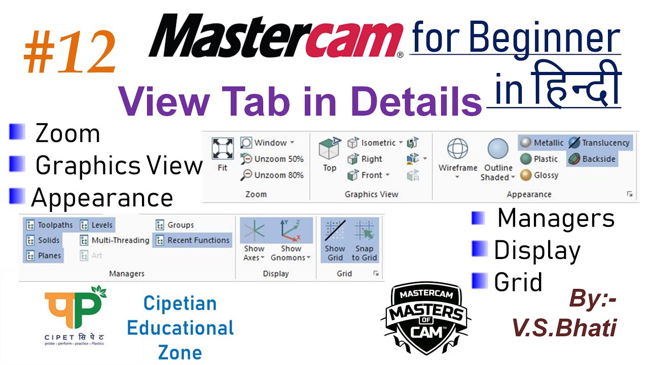 Mastercam View Tab || Zoom, Graphics View, Appearance, Managers ...