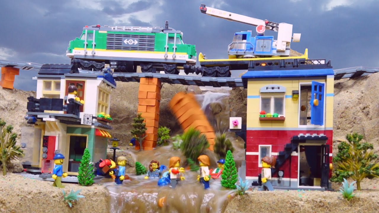 LEGO Dam Breach - LEGO Train Natural Disaster - Bridge Collapse After ...