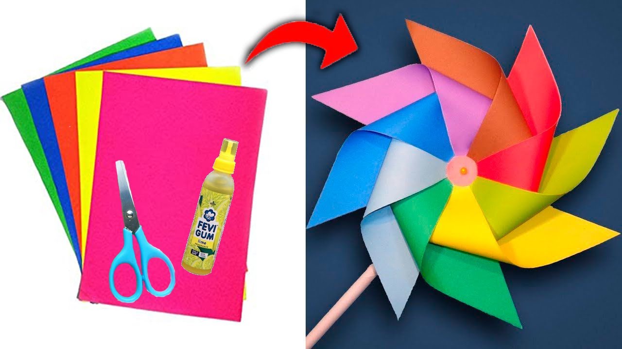 how to make paper pin wheel | paper pin wheel | paper craft - YouTube