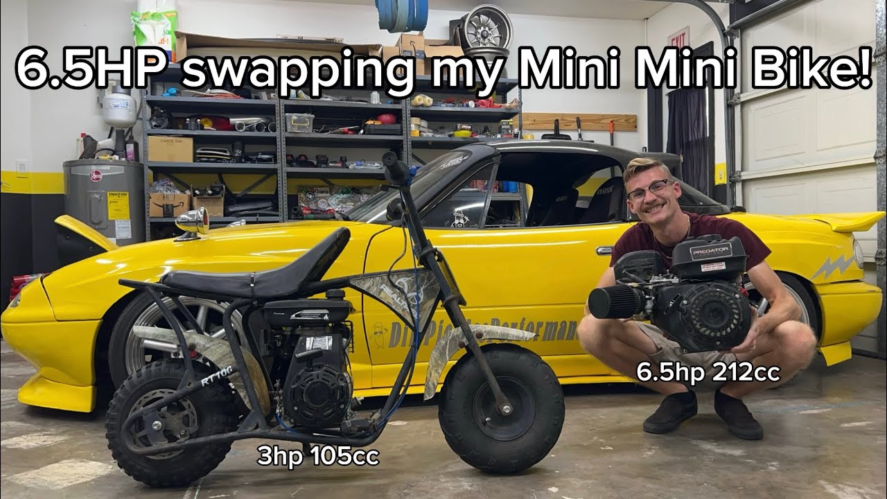 212CC 6.5HP Engine SWAPPING my Mini Minibike!! (Real tree RT100 ...