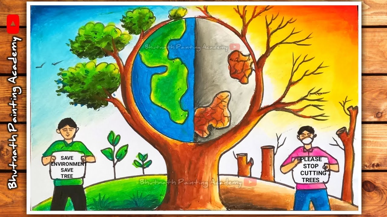 save trees drawing special for world environment day||drawing of save ...