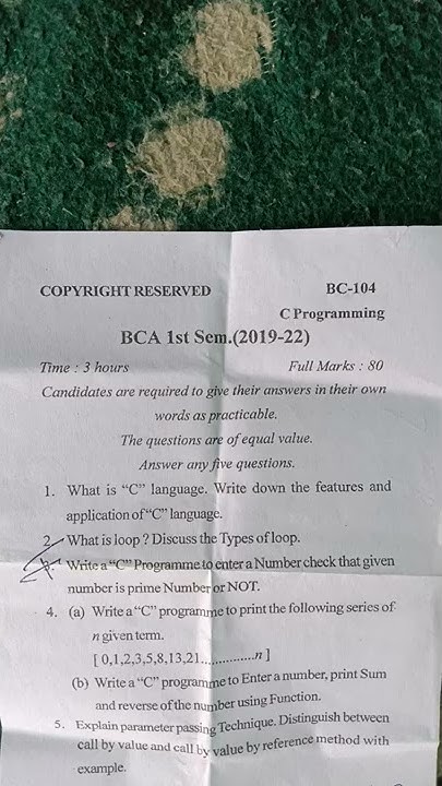 BCA 1st semester c programming exam paper - YouTube