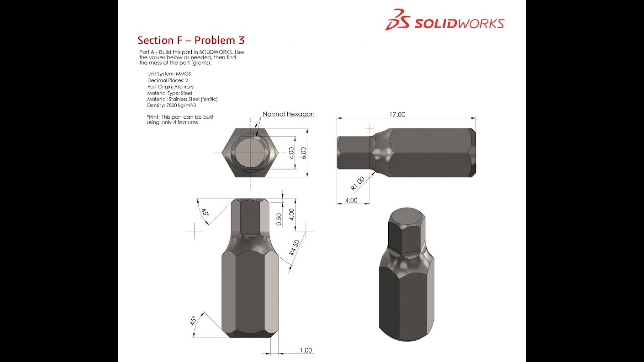 Solidworks CSWA Exam Practice | PART MODELLING | Section F - 3 - YouTube