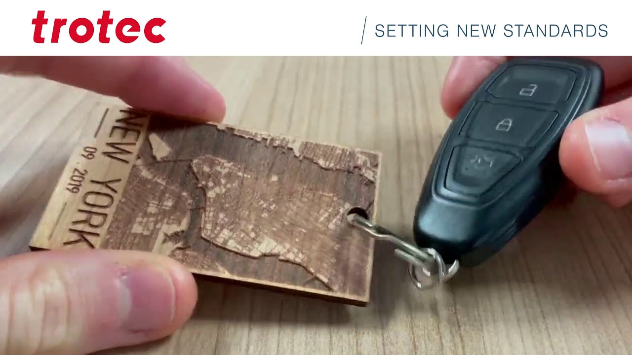 Laser engraving application Wooden Keyring - Trotec Laser - YouTube