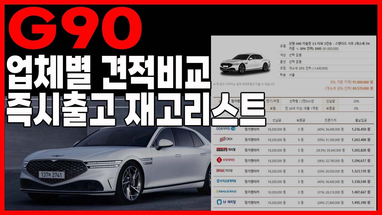 제네시스 G90 장기렌트 출고기간 즉시출고재고 업체별 견적비교 리스비교 유지비비교 Youtube
