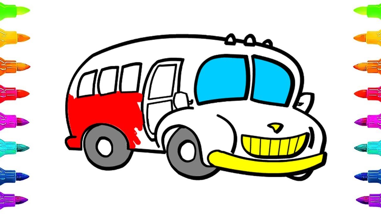 How To Draw School Bus | Kids Coloring Pages | Learn colors for Kids ...