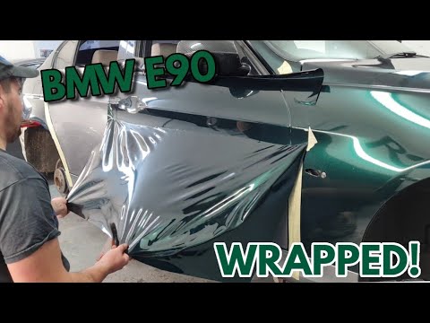 BMW e90 Vinyl Wrap in Teckwrap Green/Black Silk Gloss - YouTube
