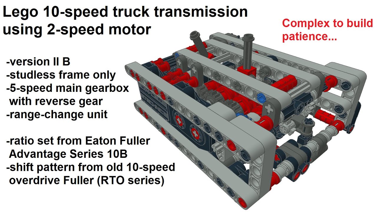 Lego 10-speed truck transmission version II using 2-speed motor - YouTube