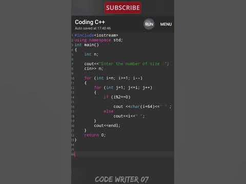 Best C++ pattern program tutorial video || 💯🧠 #coding #youtubeshorts #codewriter07 - YouTube