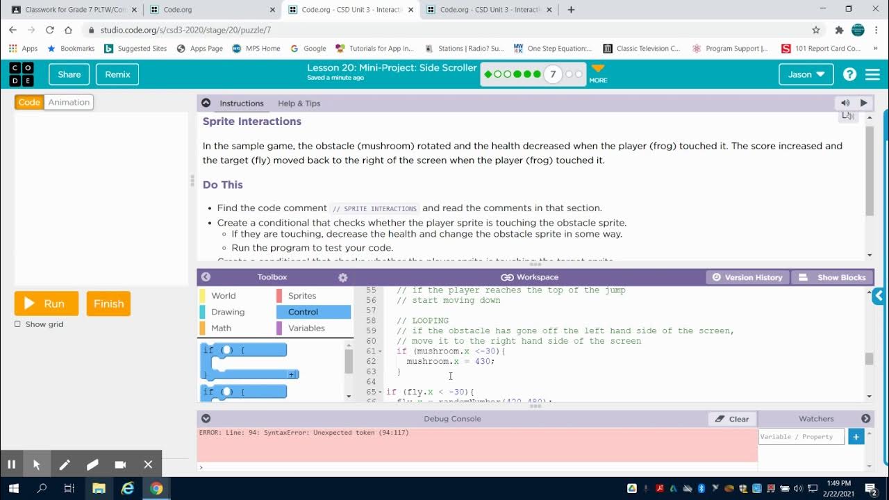 Code.org Lesson 20 Side Scroller Assessment Bubbles 7 Sprite Interactions - YouTube
