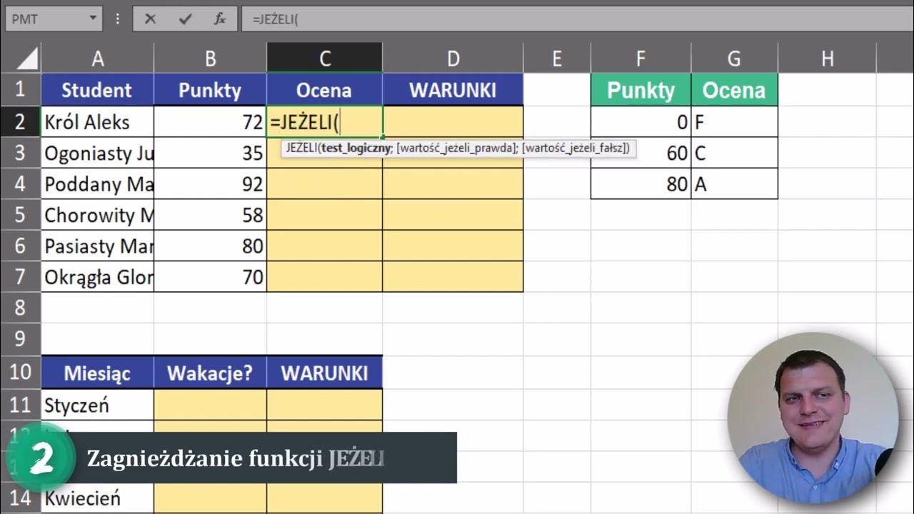 Excel - Jak zagnieżdżać funkcji JEŻELI - oceny z egzaminu | Kurs Excel SuperHero odcinek 4.5 ...
