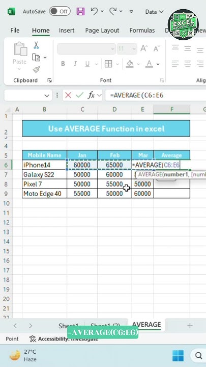 How to use AVERAGE function in excel 😍 #excel #shorts #trending #yt #exceltips #excelfunctions # ...