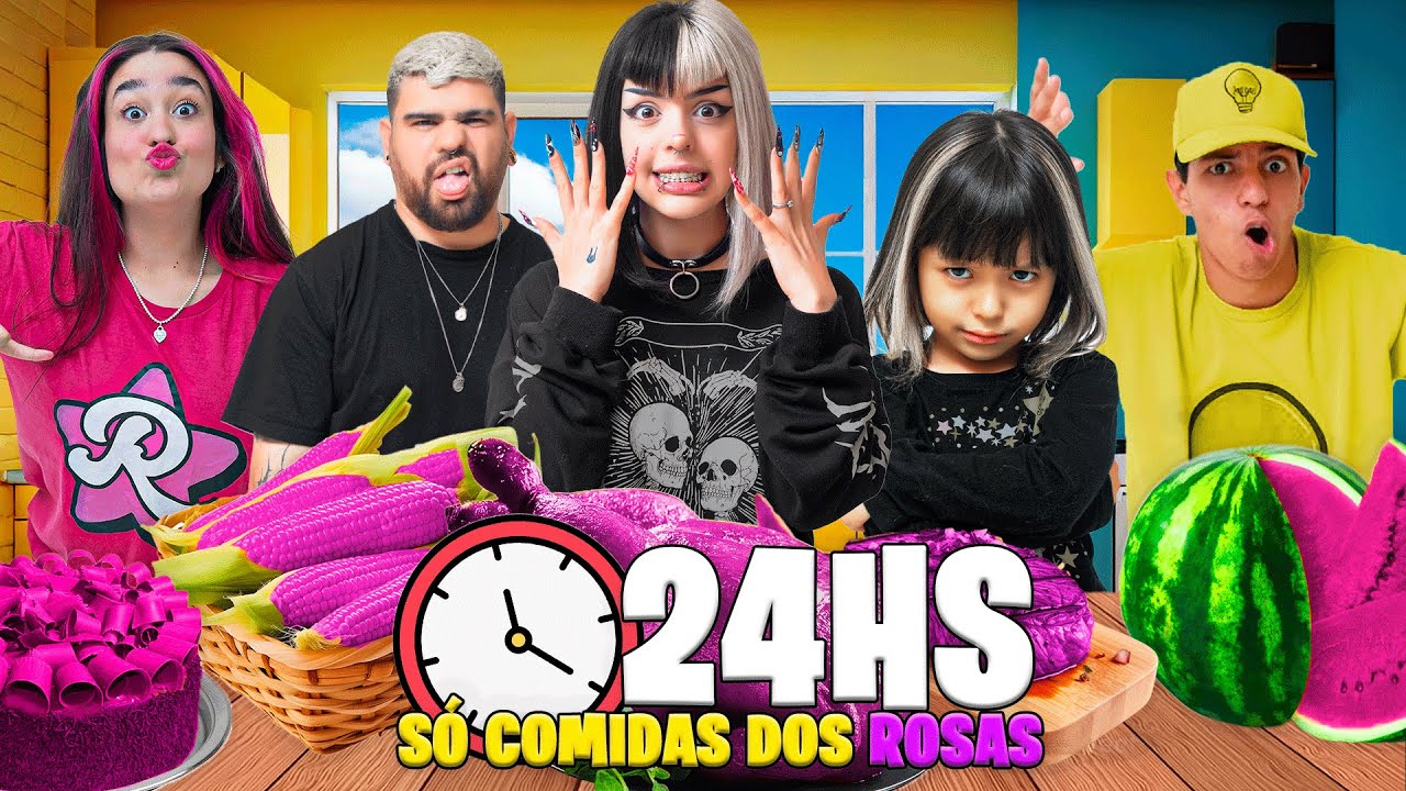 24 HORAS COMENDO COMIDA ROSA * entrei para os rosas? - YouTube