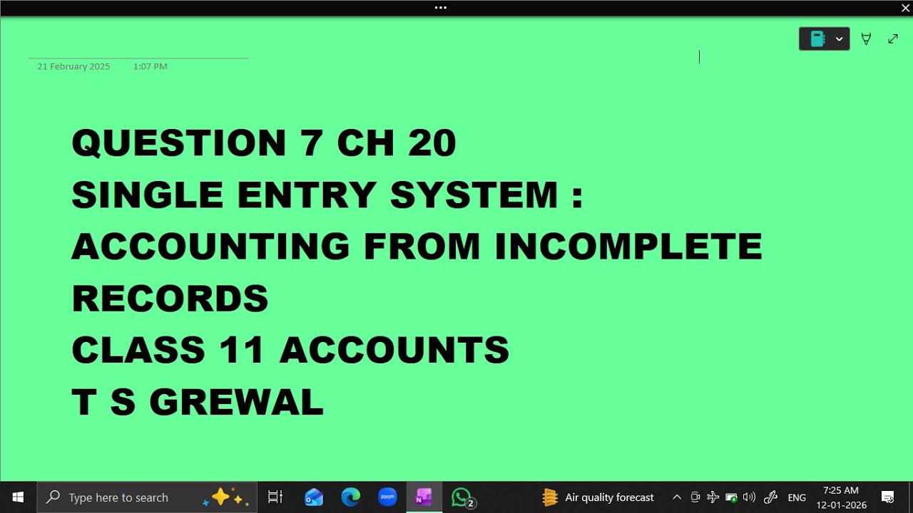 Ques 7 Single Entry System Accounting from Incomplete Records : Ch 20 ...