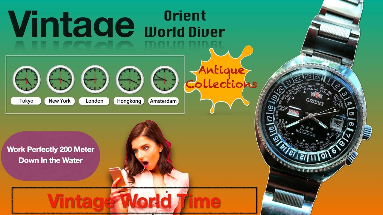 Orient Watches |World Diver Watch| World Time Men's 1970's Vintage ...