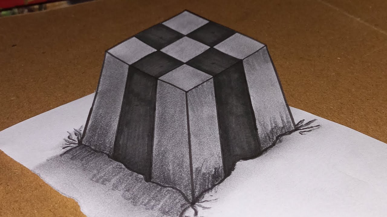 how to draw 3d qube illusion drawing on the paper round - YouTube