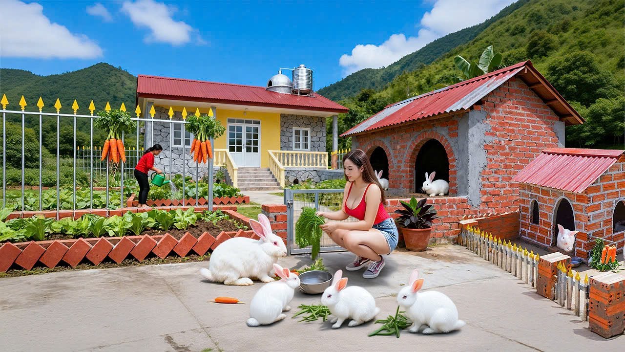 Building A Large Rabbit House With RED BRICKS - Raising Rabbit In ...