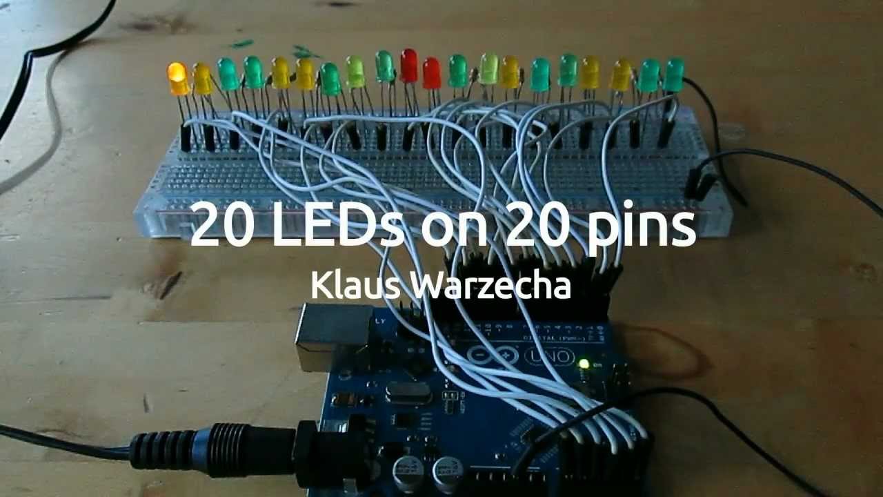 20 leds on 20 pins - YouTube