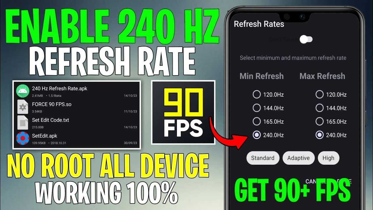 Enable 240 Hz Refresh Rate On Any Android Phone || Get Max 90 FPS For ...