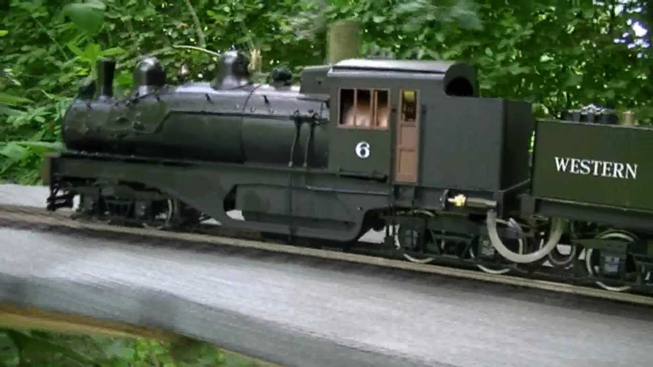 Live steam Aster Werstern Maryland shay with hopper wagons - YouTube