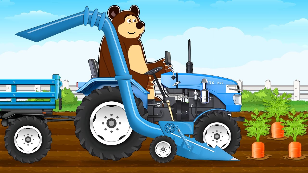Tractor Plowing Field and Carrot Harvester Machine and Gardening ...