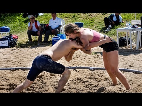 Girl vs Boy Beach Wrestling 😱 Unexpected Power Show! 💥 #shorts #grappling #wrestling